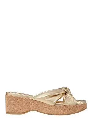 JIMMY CHOO Avenue 50 Gold Metallic Nappa Wedge Mules - Silver