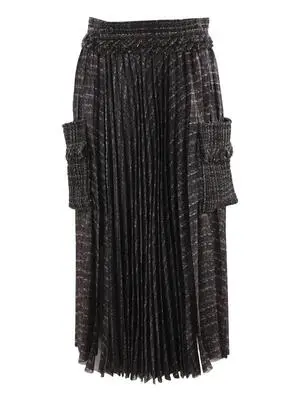 Sacai Wrap Skirt With Tweed Inserts - Black+brown