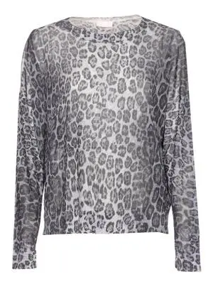 Liu Jo Leopard Print Crewneck Sweater - Grey