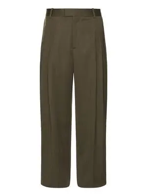 Bottega Veneta Subtle Wool Chevron Trousers - Forest & Caper Melange