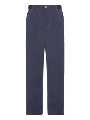 Bottega Veneta Melange Wool Cotton Drill Straight Trousers - Indigo
