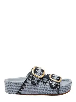 LOEFFLER RANDALL Theo Raffia Sliders - Blue