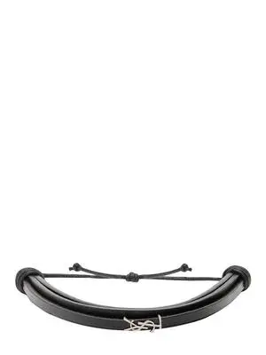 Saint Laurent Cassandre Logo Leather Bracelet - Black