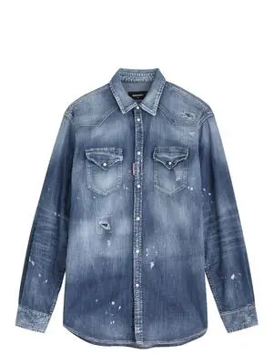 Dsquared2 Paint-splatter Stretch-denim Shirt - Navy