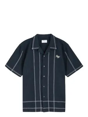 PERCIVAL Sicily Cuban Textured Logo Cotton Shirt - Navy