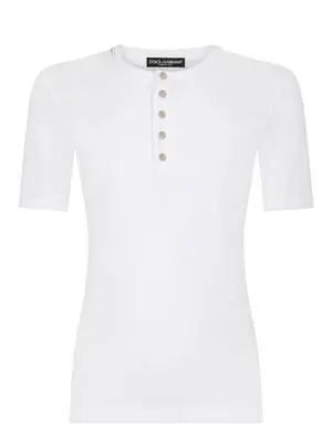 Dolce & Gabbana Fine-rib Cotton Granddad-neck T-shirt - White