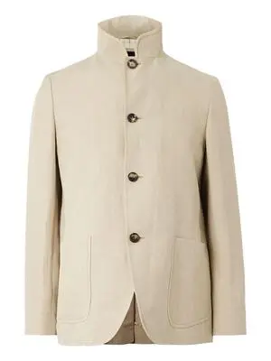 Loro Piana Spagna Unstructured Nehru-Collar Jacket Brown