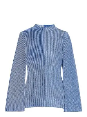 Escvdo Dual Paneled Ribbed Cotton Turtleneck Sweater - Blue