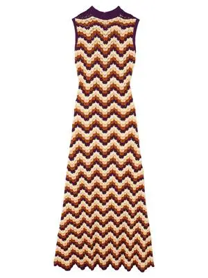 Escvdo Amazonas Scalloped Crocheted Cotton Maxi Dress - Brown