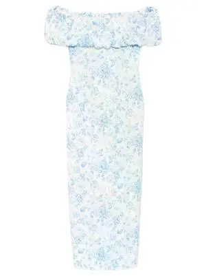 ROWEN ROSE Rose-print Maxi Dress - Blue