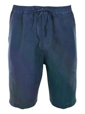 120% Lino Drawstring Linen Shorts - Blue