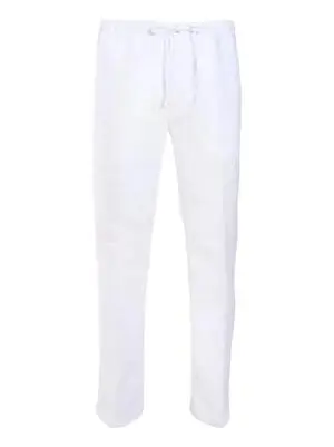 120% Lino Drawstring-waist Trousers - White