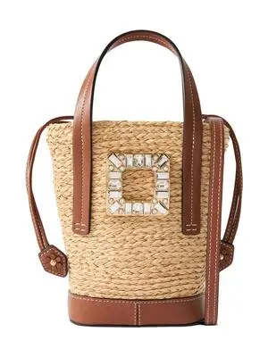 ROGER VIVIER Viv Skate Mini Raffia Bucket Bag - Neutrals
