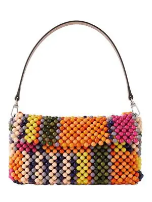 Staud Timmy Leather-trimmed Beaded Shoulder Bag - Orange