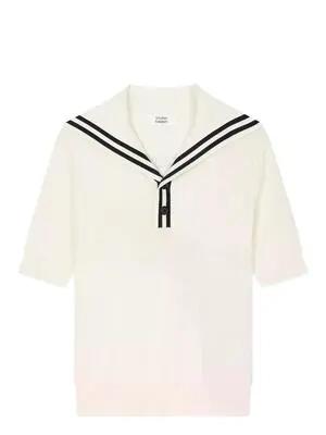 STUDIO TOMBOY Sailor-collar Knit Top - White
