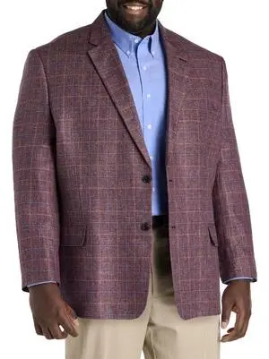 OAK HILL PREMIUM BY DXL Big & Tall Windowpane Sport Coat - Berry