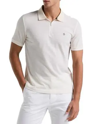 ORIGINAL PENGUIN Cotton Blend Jacquard Zip Polo - Birch