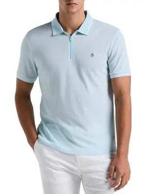 ORIGINAL PENGUIN Cotton Blend Jacquard Zip Polo - Crystal Blue