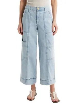 Wit & Wisdom Skyrise Cotton Crop Wide Leg Utility Pants - Light Blue