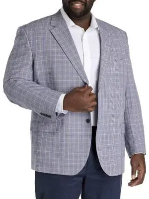 OAK HILL BY DXL Big & Tall Seersucker Plaid Sport Coat - Navy
