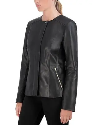Cole Haan Collarless Leather Jacket - Black