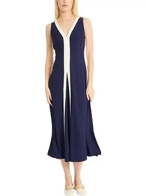 LUXELY Color Blocked Knit Dress - Evening Blue/ White