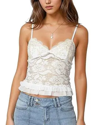 EDIKTED Torin Sheer Lace Tank Top - White