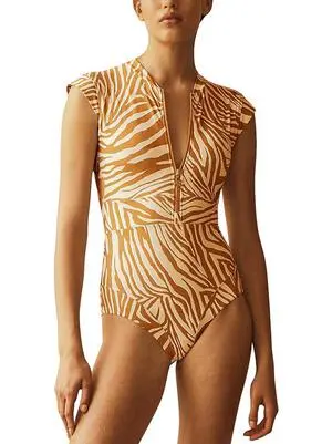 AUR OCEA Notae Panelled One Piece - Light/pastel Brown/natural