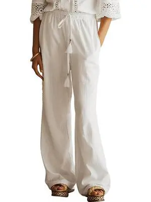 AUR OCEA Bianca Lace Trim Straight Leg Pant - White