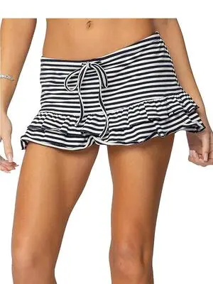 EDIKTED Avia Ruffle Striped Mini Skort - Navy And White