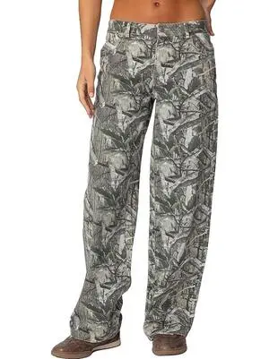 EDIKTED Edikted Camo & Bow Low Rise Jeans Olive