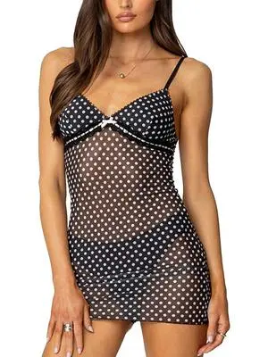 EDIKTED Polka Dot Sheer Mesh Mini Dress - Black-and-white