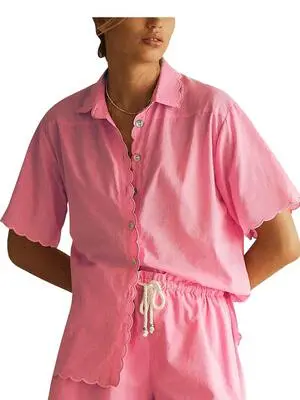 AUR OCEA Clavell Scallop Short Sleeve Shirt - Pink