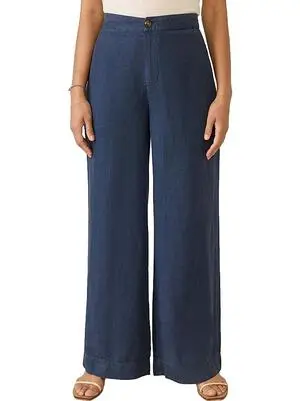Faherty Brand Sun Strider Wide Leg Linen Pants Deep Sea Navy