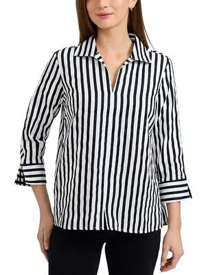 Foxcroft Agnes Long Sleeve Striped Cotton Shirt - White/ Black