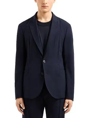 Emporio Armani Regular Fit Seeksucker Single Breasted Blazer - Navy Blue