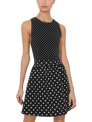 Alice + Olivia Chara Sleeveless Dress - Black White Dot