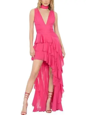 Alice + Olivia Holly Tiered High Low Dress - Raspberry