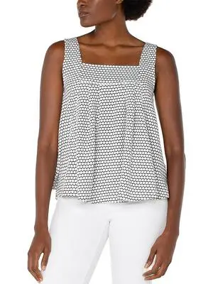 LIVERPOOL Sleeveless Square Neck Top - Black/ White Geo