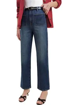 REFORMATION Alyssa Stretch High Rise Wide Leg Cropped Jeans - Blue