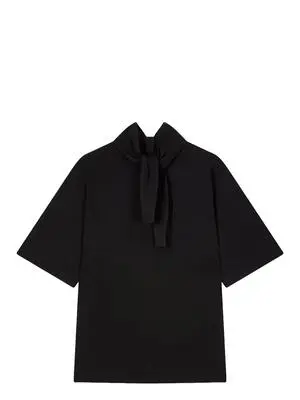 STUDIO TOMBOY Tie-neck Short-sleeve Top - Black