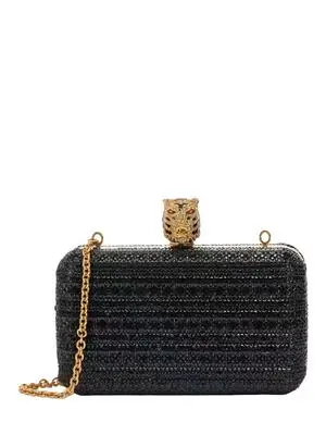 Roberto Cavalli Tiger Beaded Box Clutch - Black