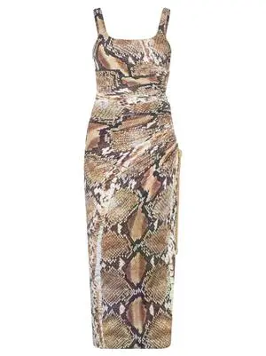 Roberto Cavalli Python-print Midi Dress - Brown