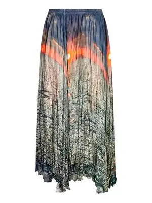 Roberto Cavalli Printed Silk Midi Skirt - Blue