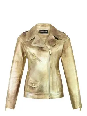 Roberto Cavalli Leather Biker Jacket - Gold