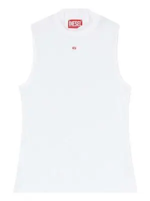 DIESEL Tmokkyslmicrodiv Mock Neck Ribbed Tank Top - White
