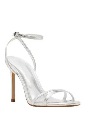 Steve Madden Ankle Strap Stiletto Sandals - Silver Leather