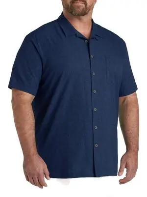 OAK HILL BY DXL Big & Tall Solid Camp Shirt - Navy