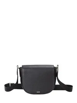 BOSS Alyce Flap Leather Crossbody Bag - Black