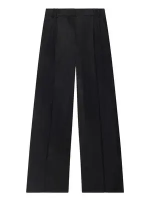 Another Tomorrow Wide-leg Pleated Linen Trousers - Black